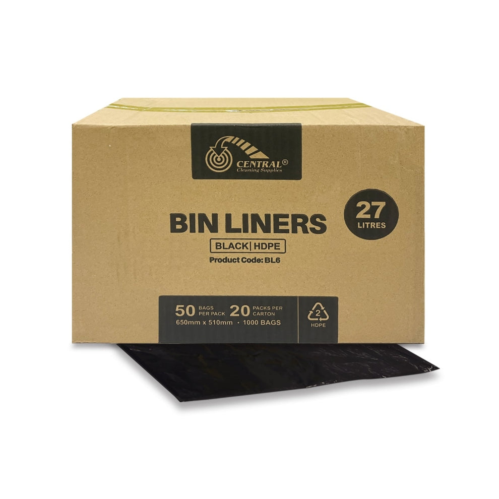 CCS 27L Bin Liners Black 1000 Bags per Box | Central Cleaning Supplies
