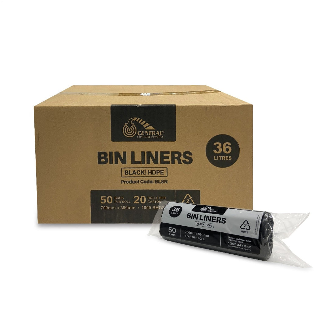 CCS 36L Bin Liners Black 1000 Bags per Box | Central Cleaning Supplies