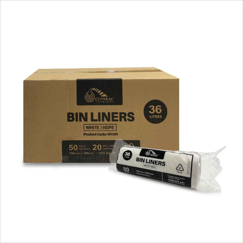 CCS 36L Bin Liners White 1000 Bags per Box | Central Cleaning Supplies