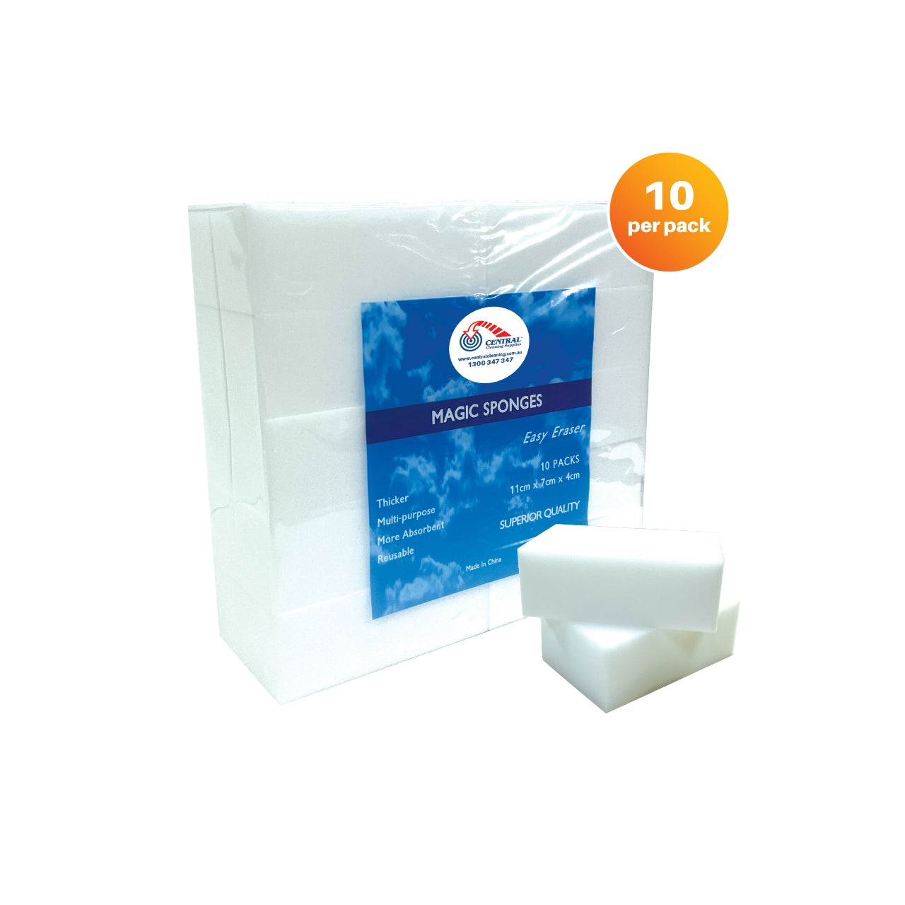 Magic Sponge White 11x7x4cm 10x pack | Central Cleaning Supplies